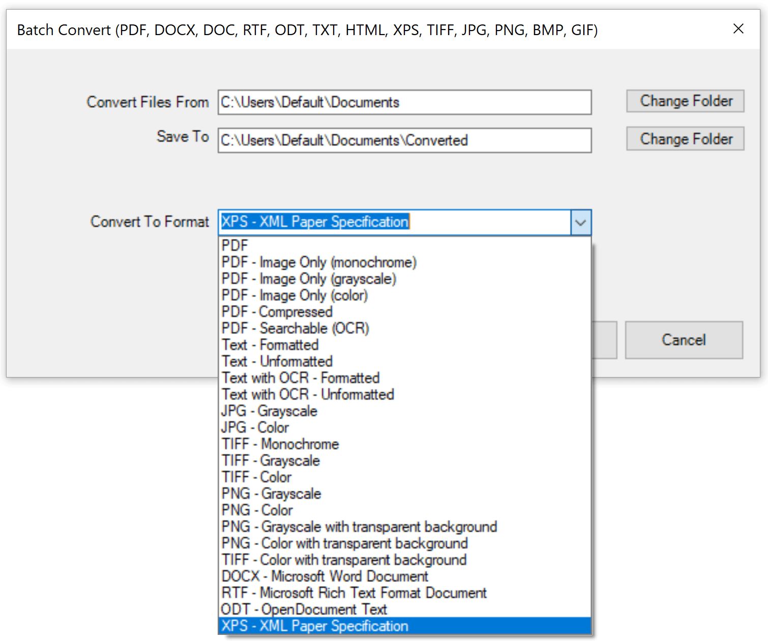 Batch Convert DOC To XPS